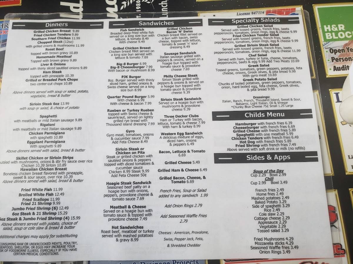 Menu at Brookfield Family Diner restaurant, Brookfield Center