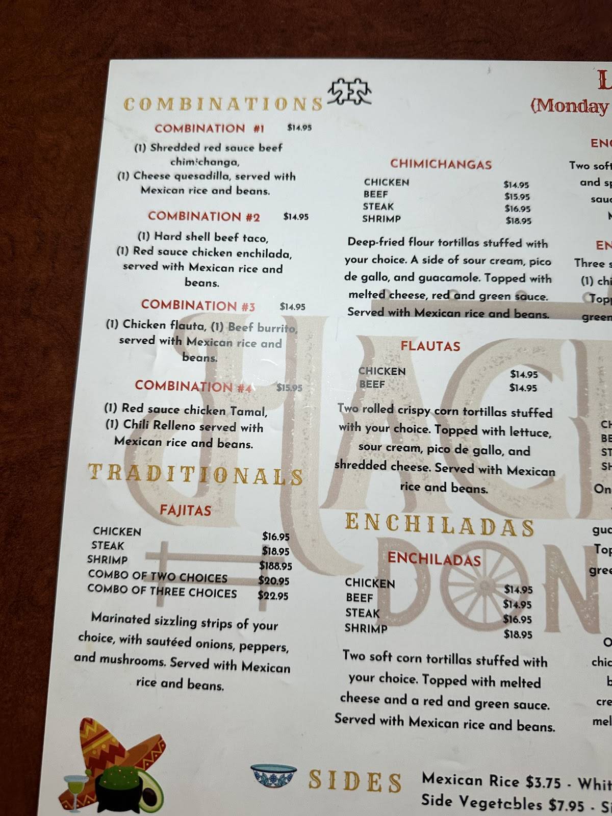 Menu at Hacienda Don Manuel restaurant, Brookfield