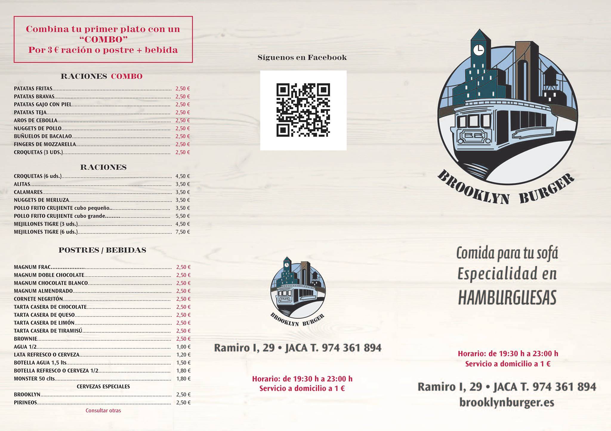 Carta del restaurante Brooklyn Burger, Jaca