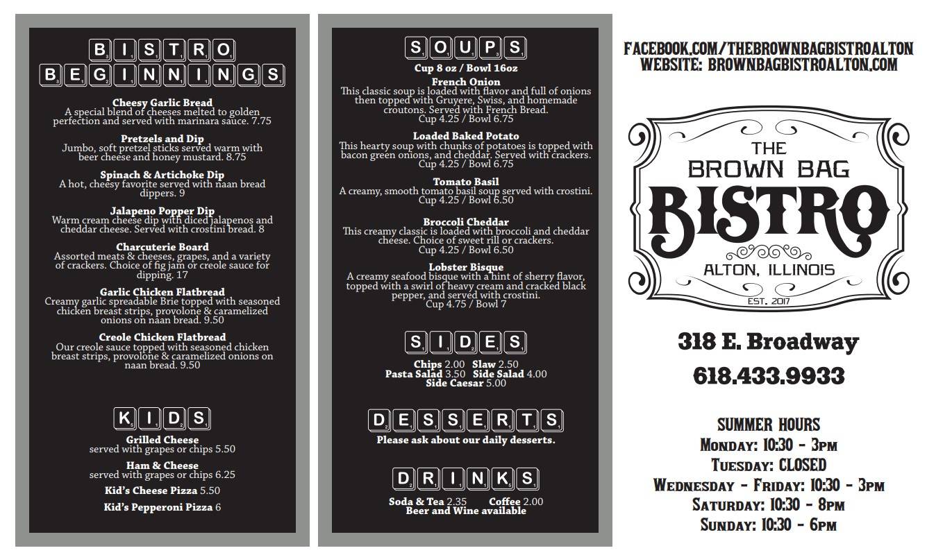 Menu at The Brown Bag Bistro desserts, Alton