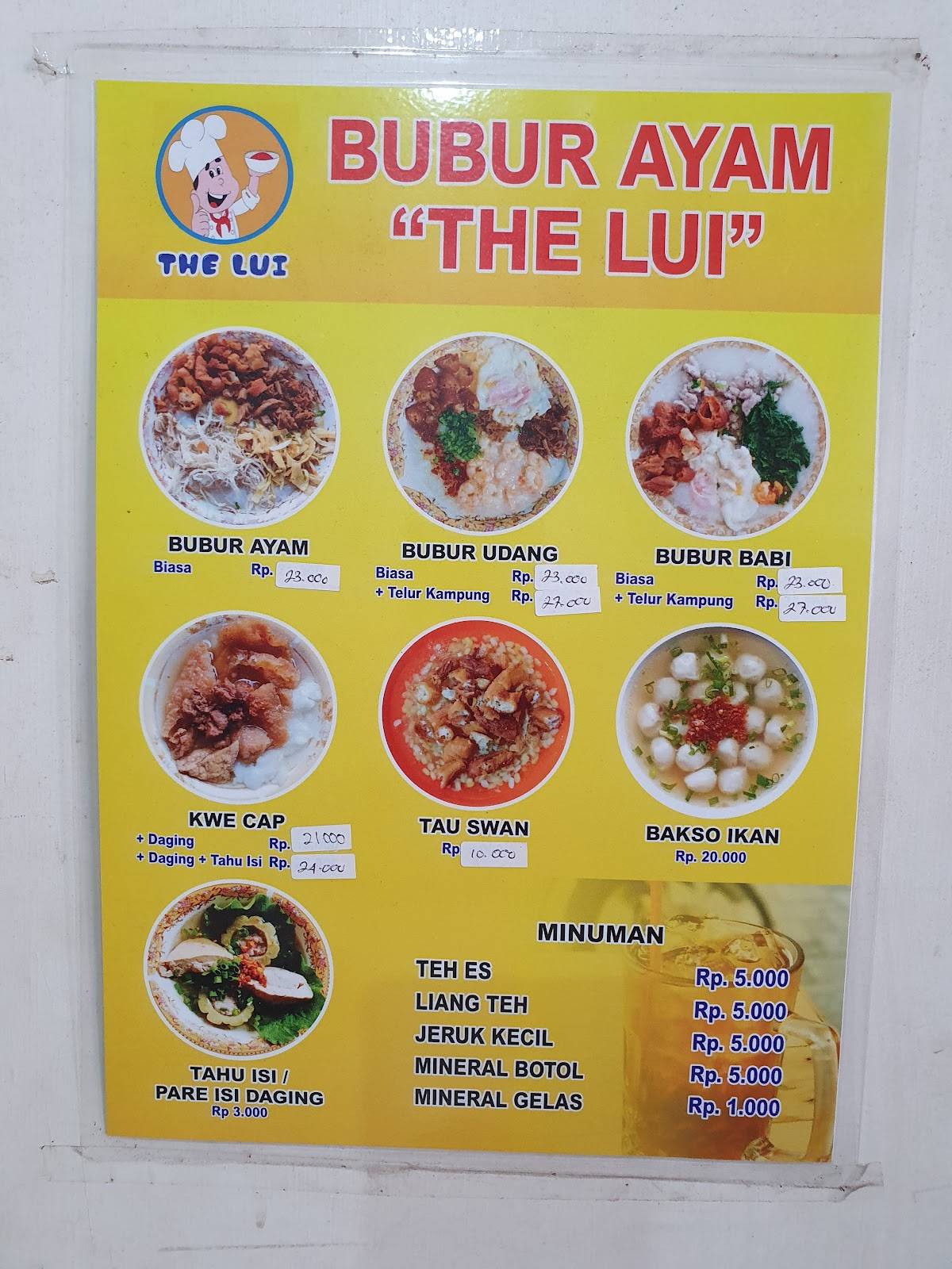 Menu at Bubur Ayam The Lui restaurant, Pontianak