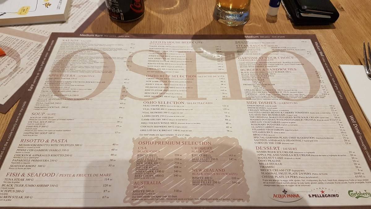 Menu at Osho, Bucharest
