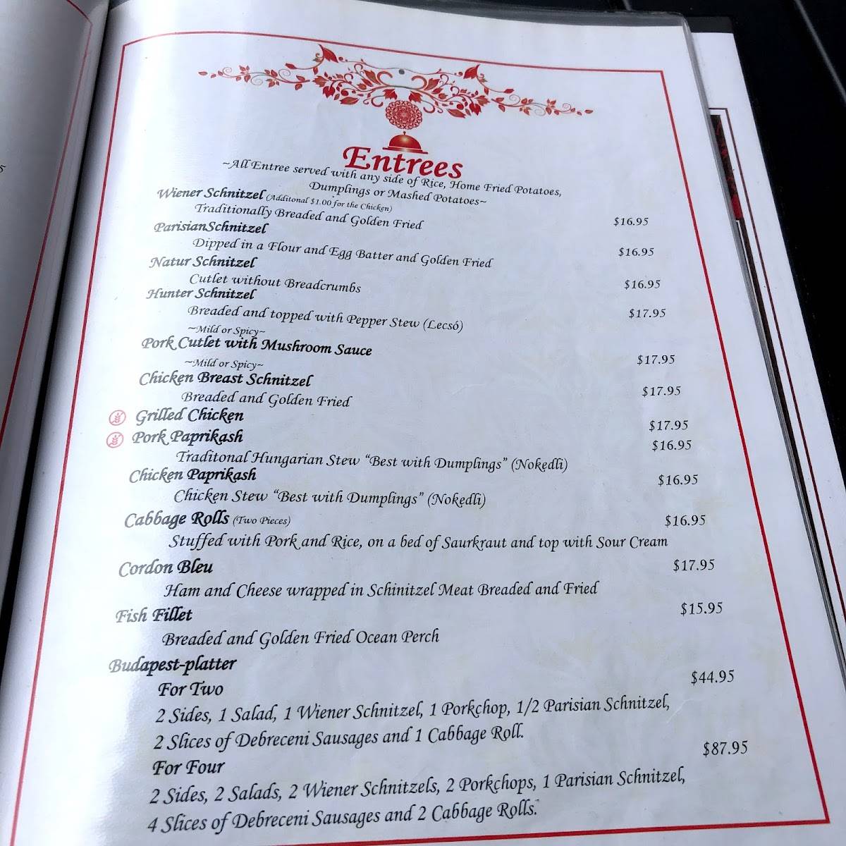 Menu at Budapest Restaurant, Toronto, Danforth Ave