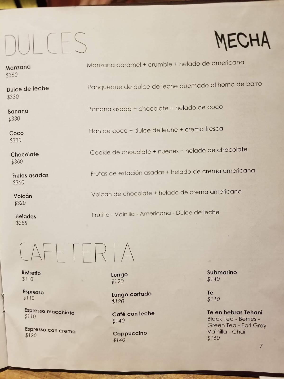 Carta de parrilla Mecha Fuego Porteño, Buenos Aires