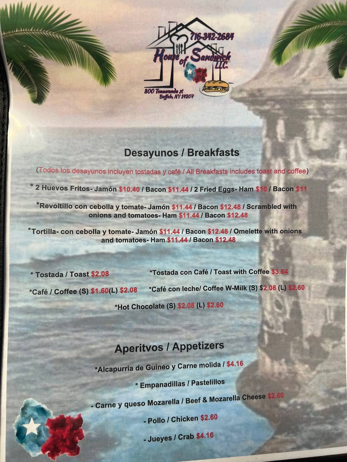 Menu at House Of Sandwich LLC restaurant, Buffalo