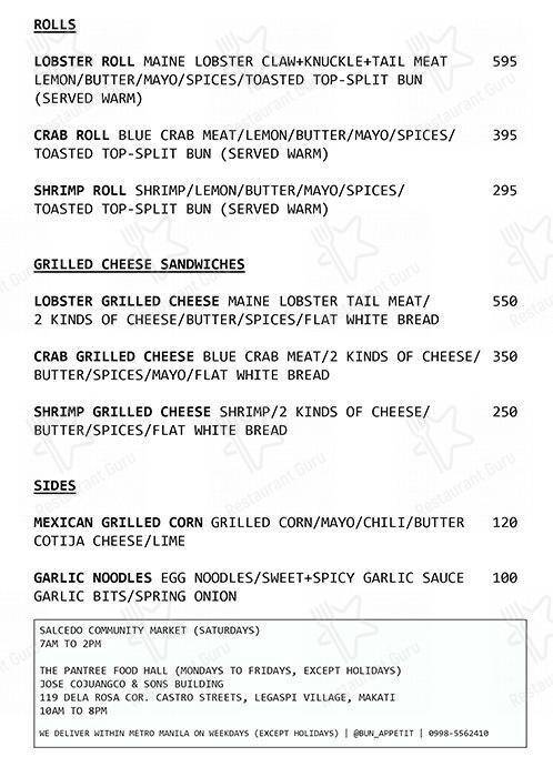 Menu at Bun Appetit, Makati, The Pantre