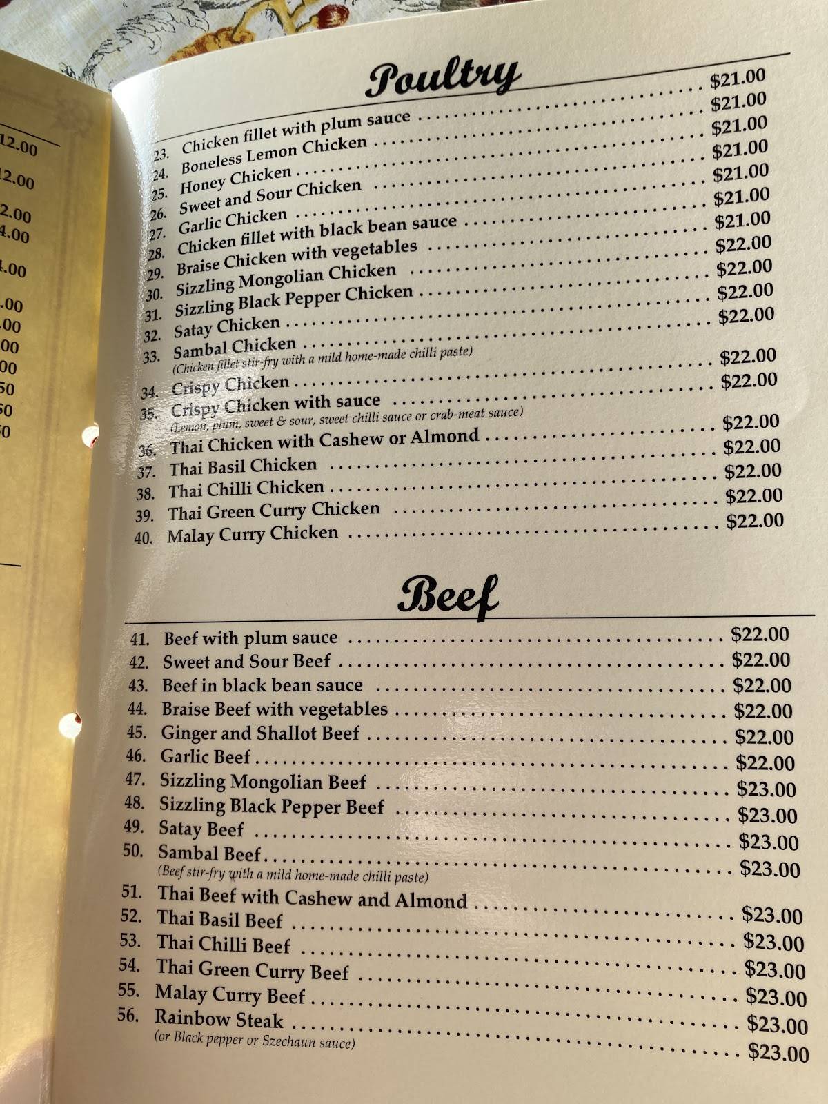 Menu at Bunga Raya Chinese Restaurant, Alstonville, 82 Main St