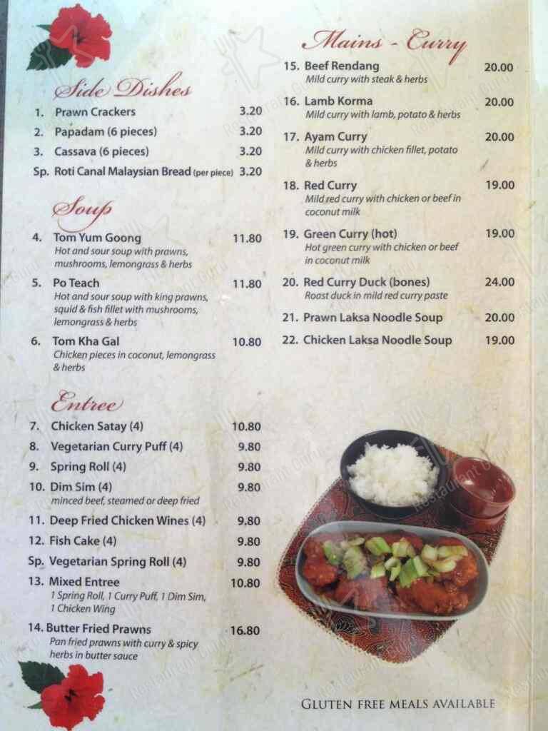 Menu at BungaRaya Satay House Malaysian Restaurant, Merimbula