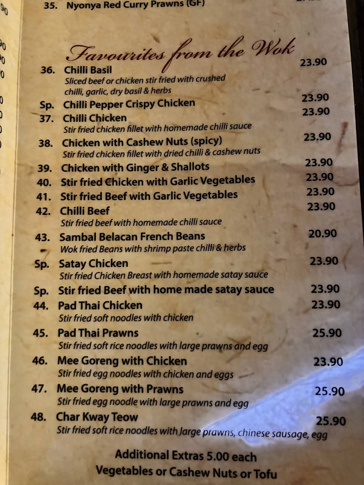 Menu at BungaRaya Satay House Malaysian Restaurant, Merimbula