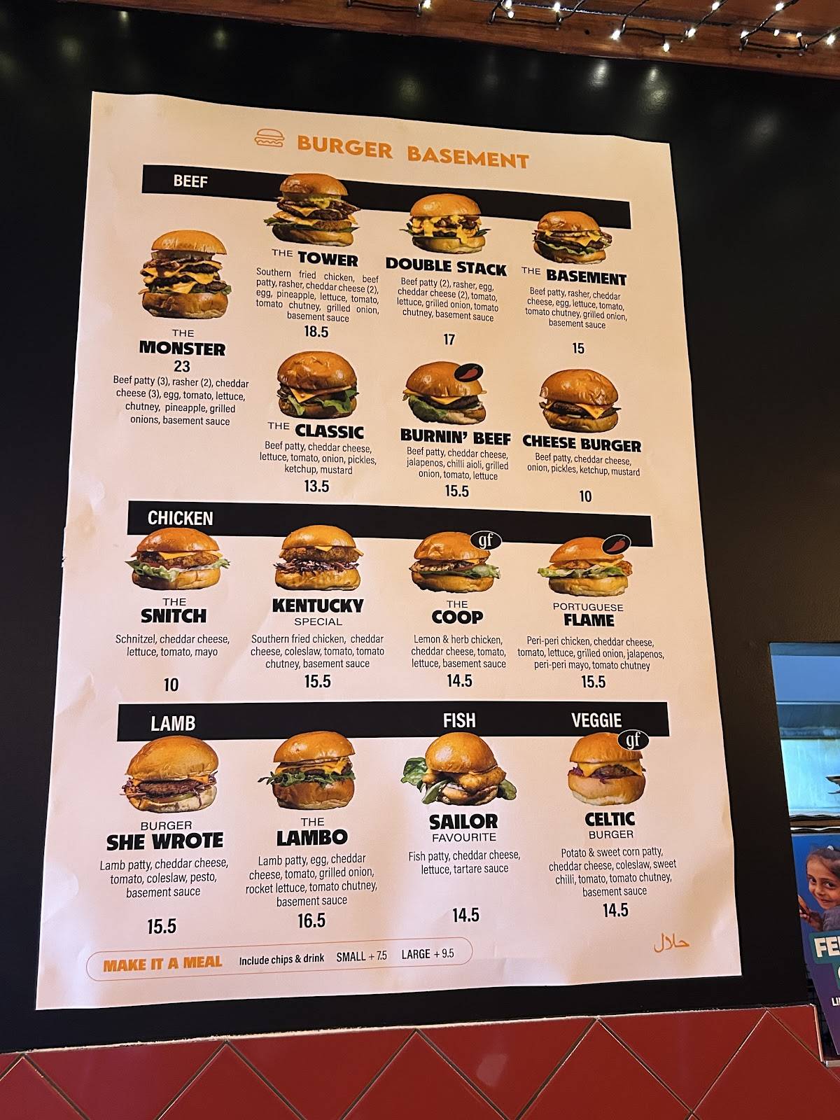 Menu at Burger Basement restaurant, Pascoe Vale