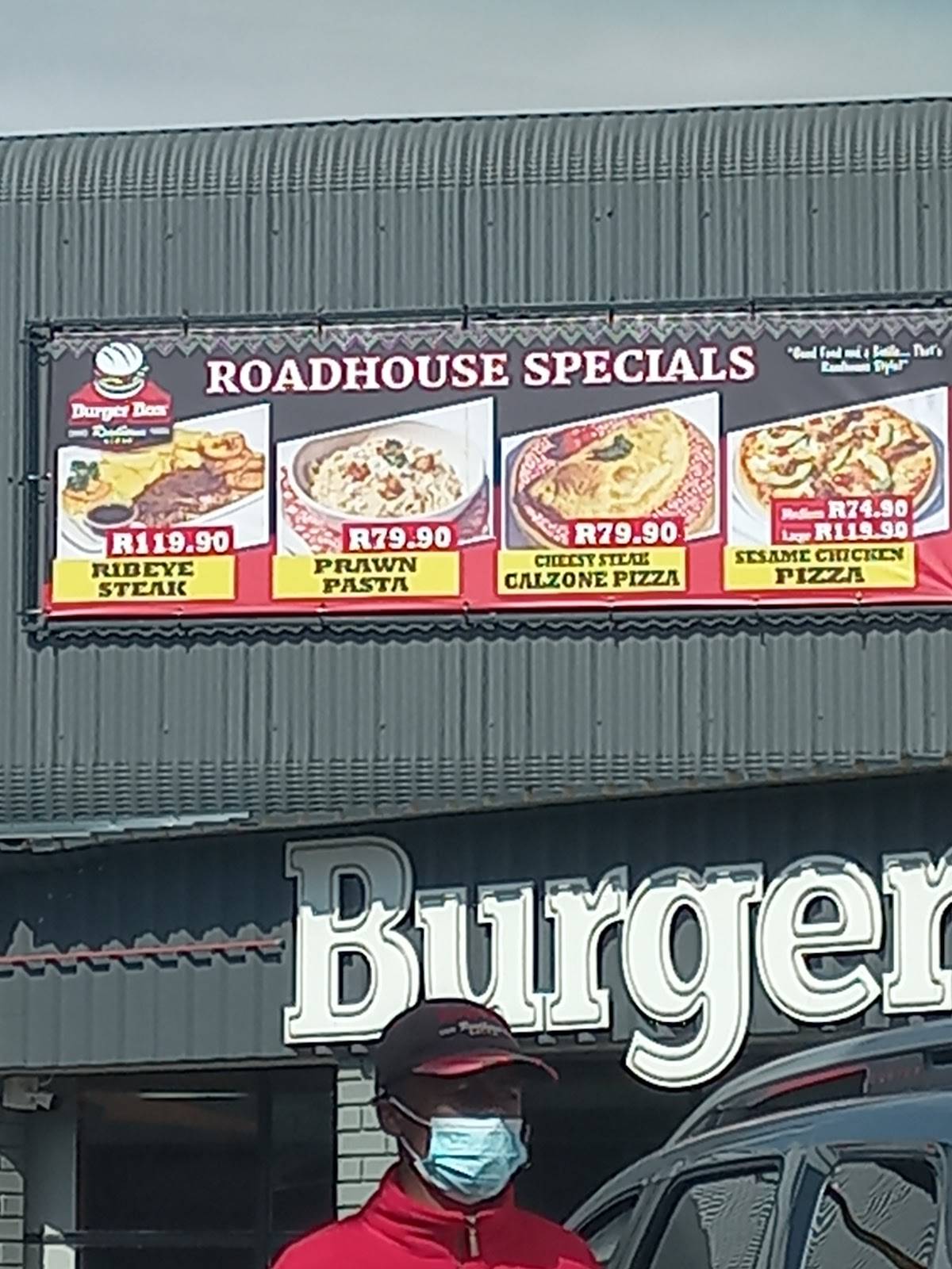 Menu at Burger Box Roadhouse restaurant, Krugersdorp, Gauteng