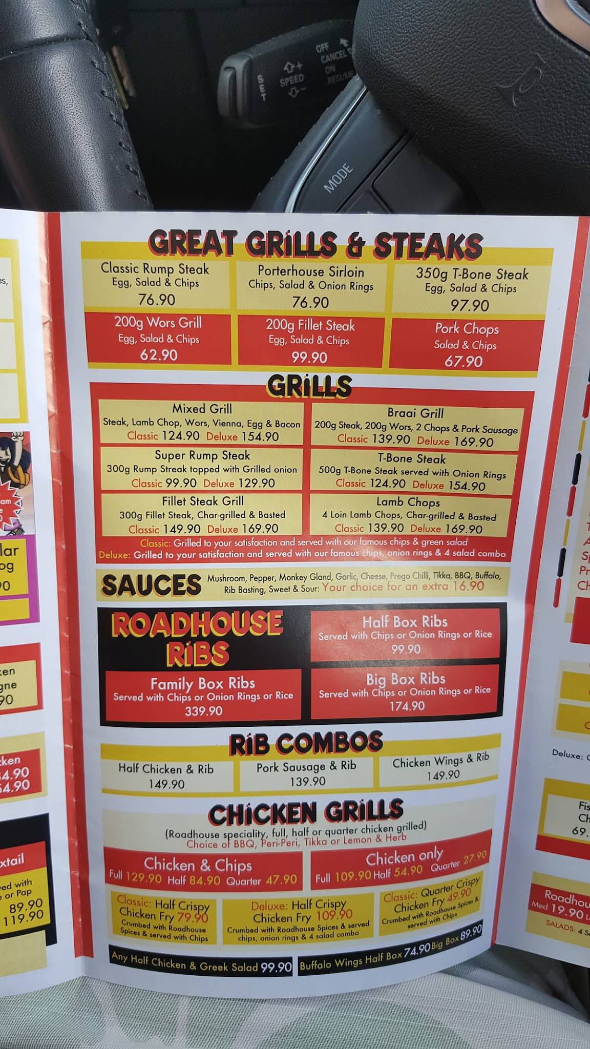 Menu at Burger Box Roadhouse restaurant, Krugersdorp, Gauteng