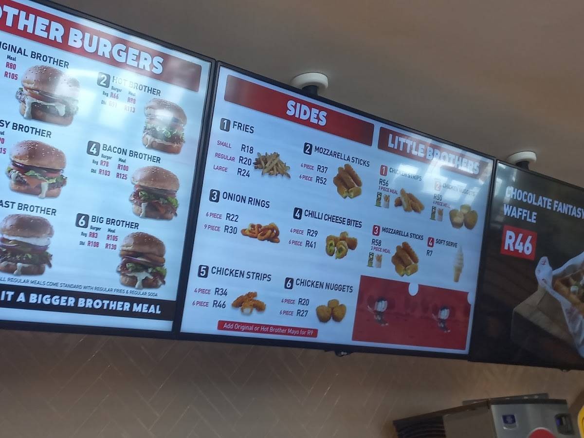 Menu at Burger Brothers restaurant, Stellenbosch