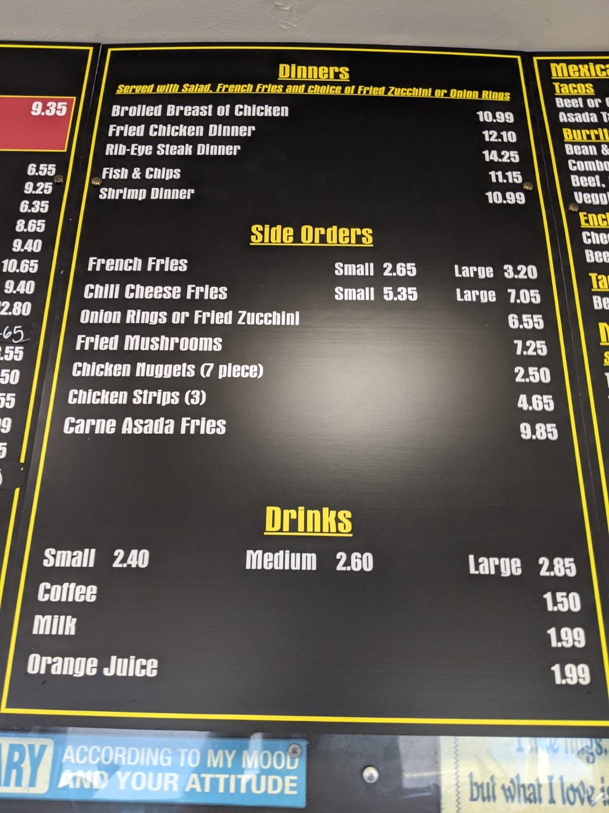 Menu at Burgermania restaurant, Rialto
