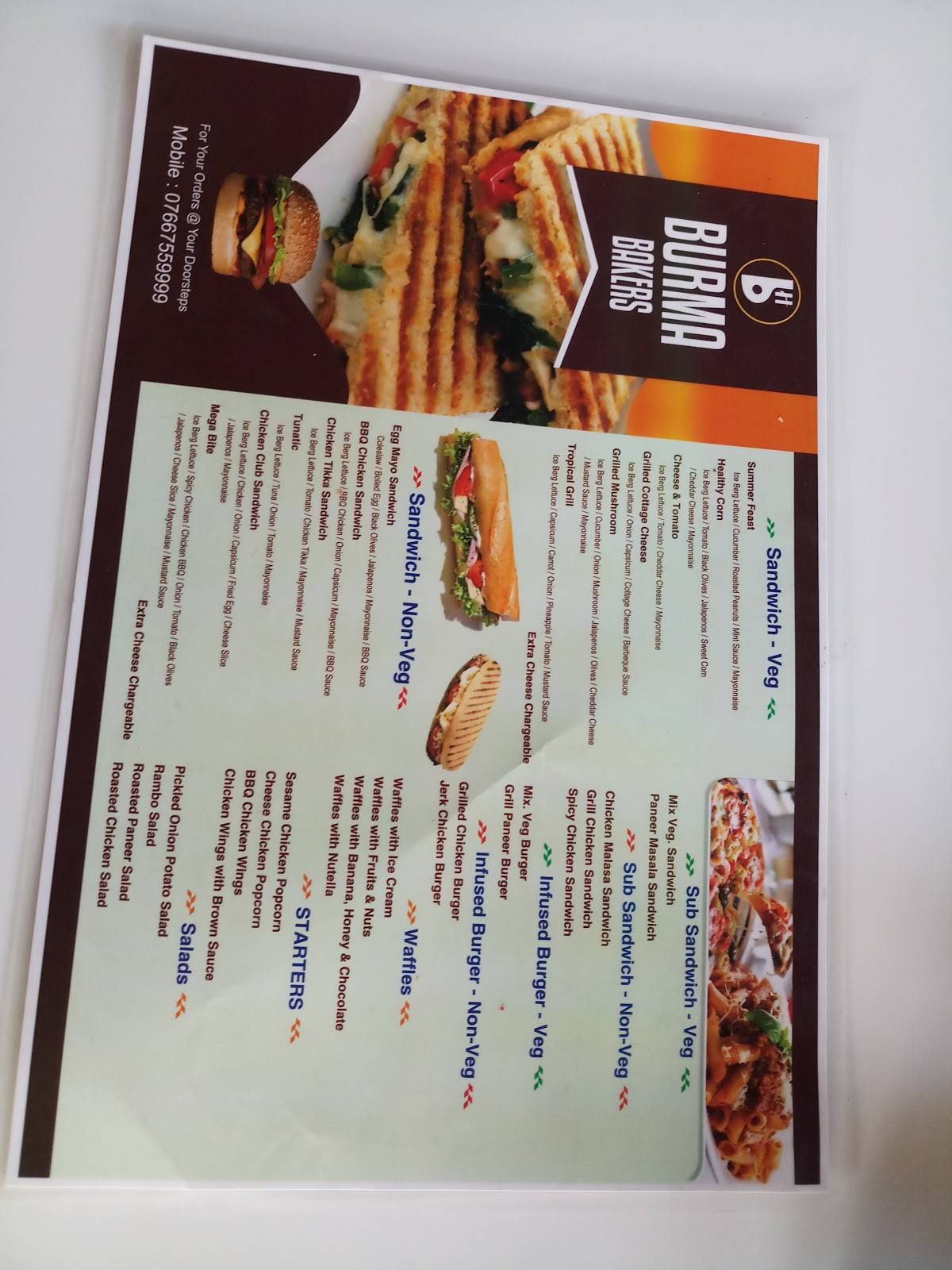 Menu at Burma hotel and bakers, Virudhunagar