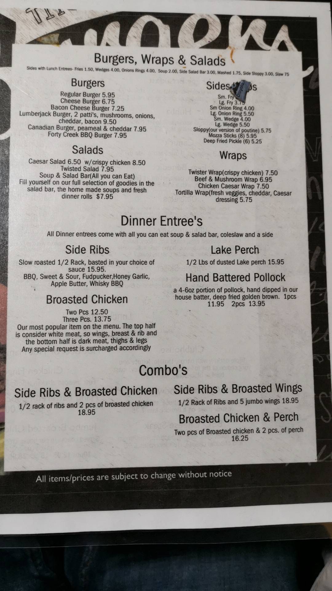 Menu at Burns Restaurant, Dresden