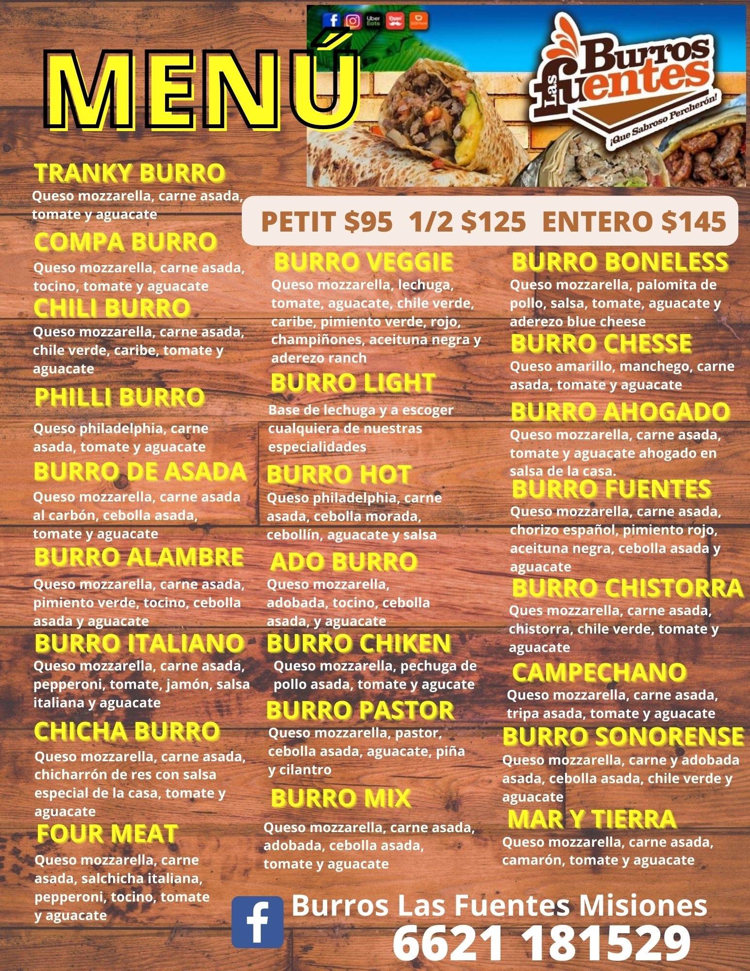Carta del restaurante Burros Las Fuentes Pabellon Misiones, Hermosillo ...