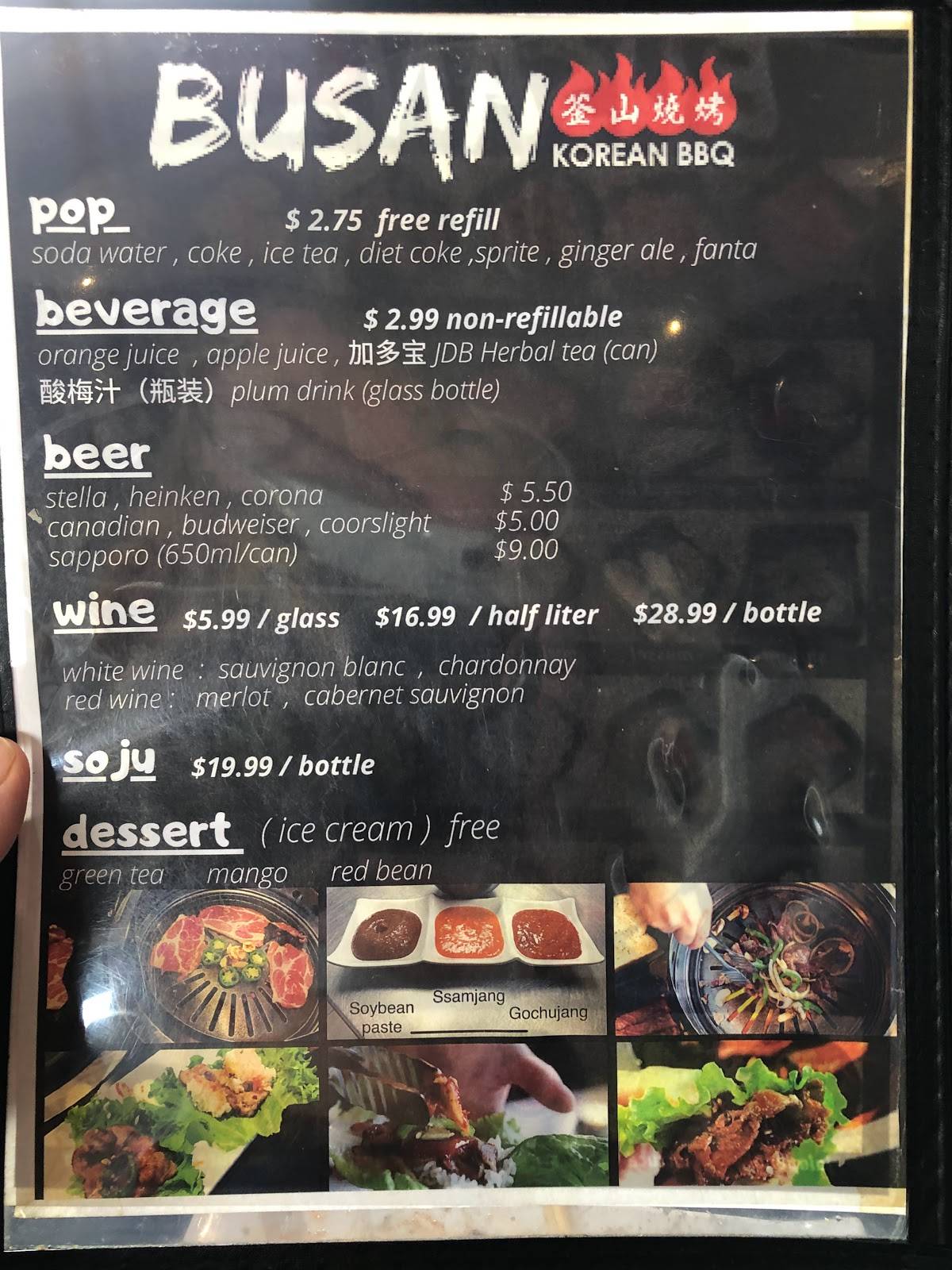 Menu au Busan BBQ Restaurant, Waterloo