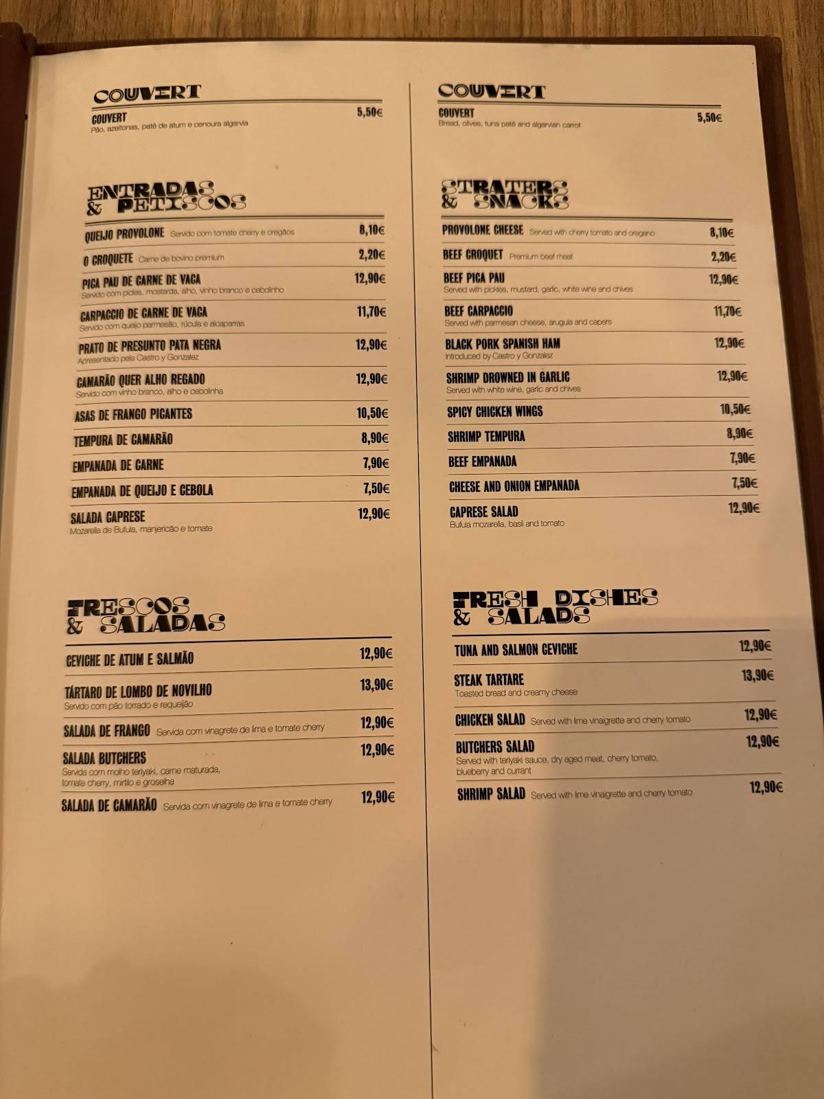 Menu at Butchers Almancil restaurant, Loulé