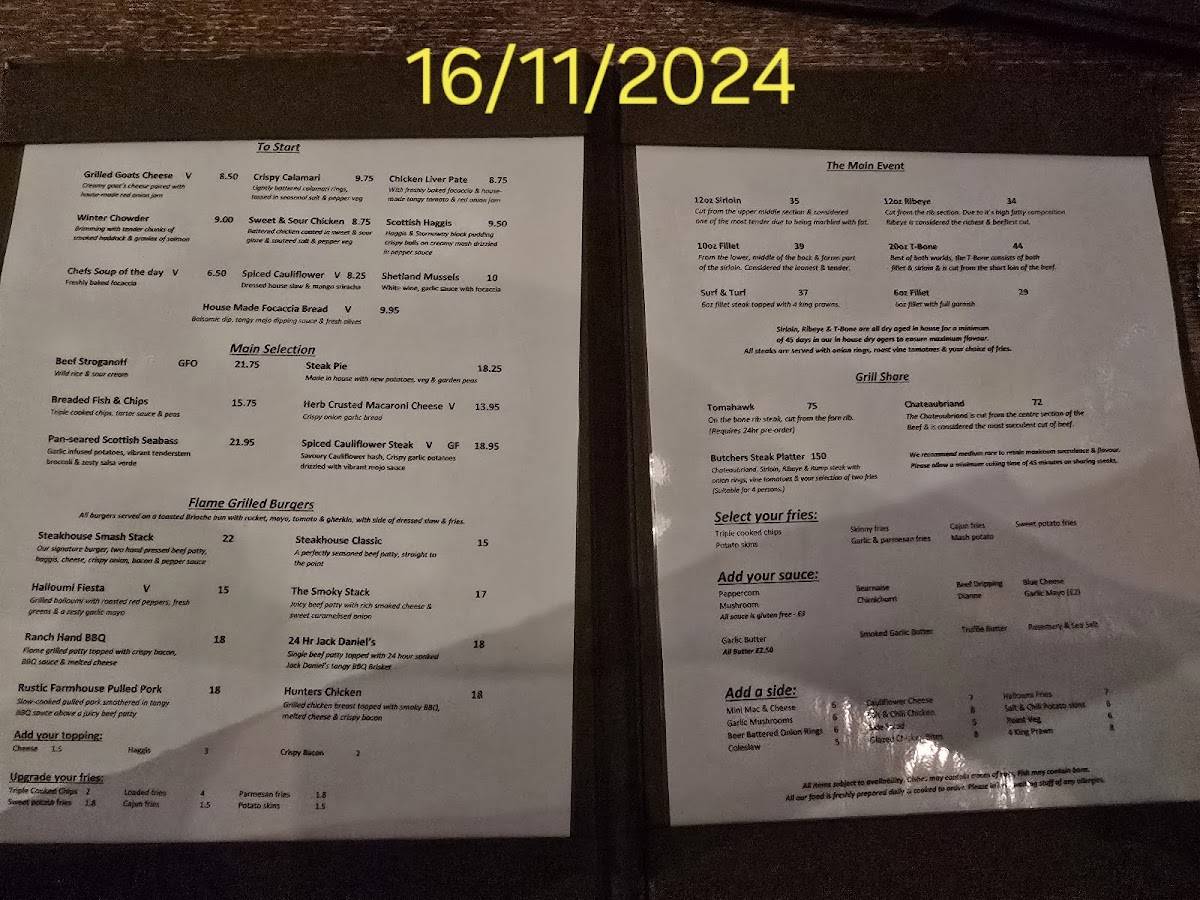 Menu at Butchers Steak & Grill restaurant, Johnstone