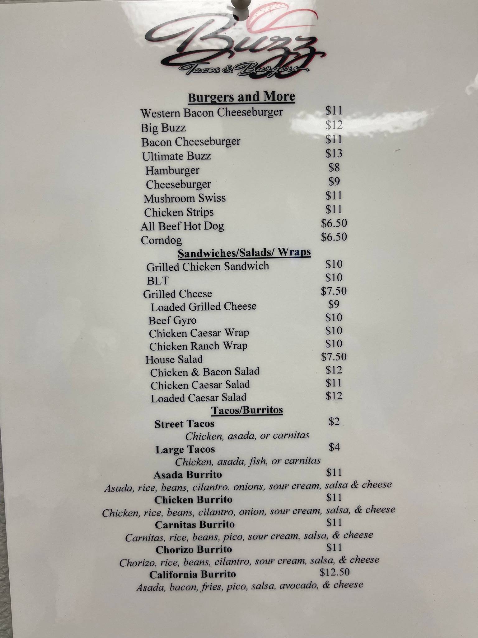 Menu at Buzz restaurant, North Bend, Virginia Ave # 147