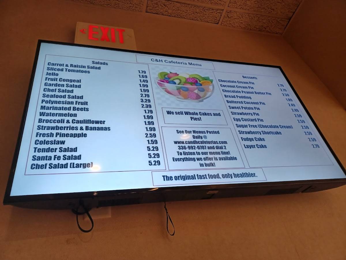 Menu at C&H Cafeteria, Kernersville