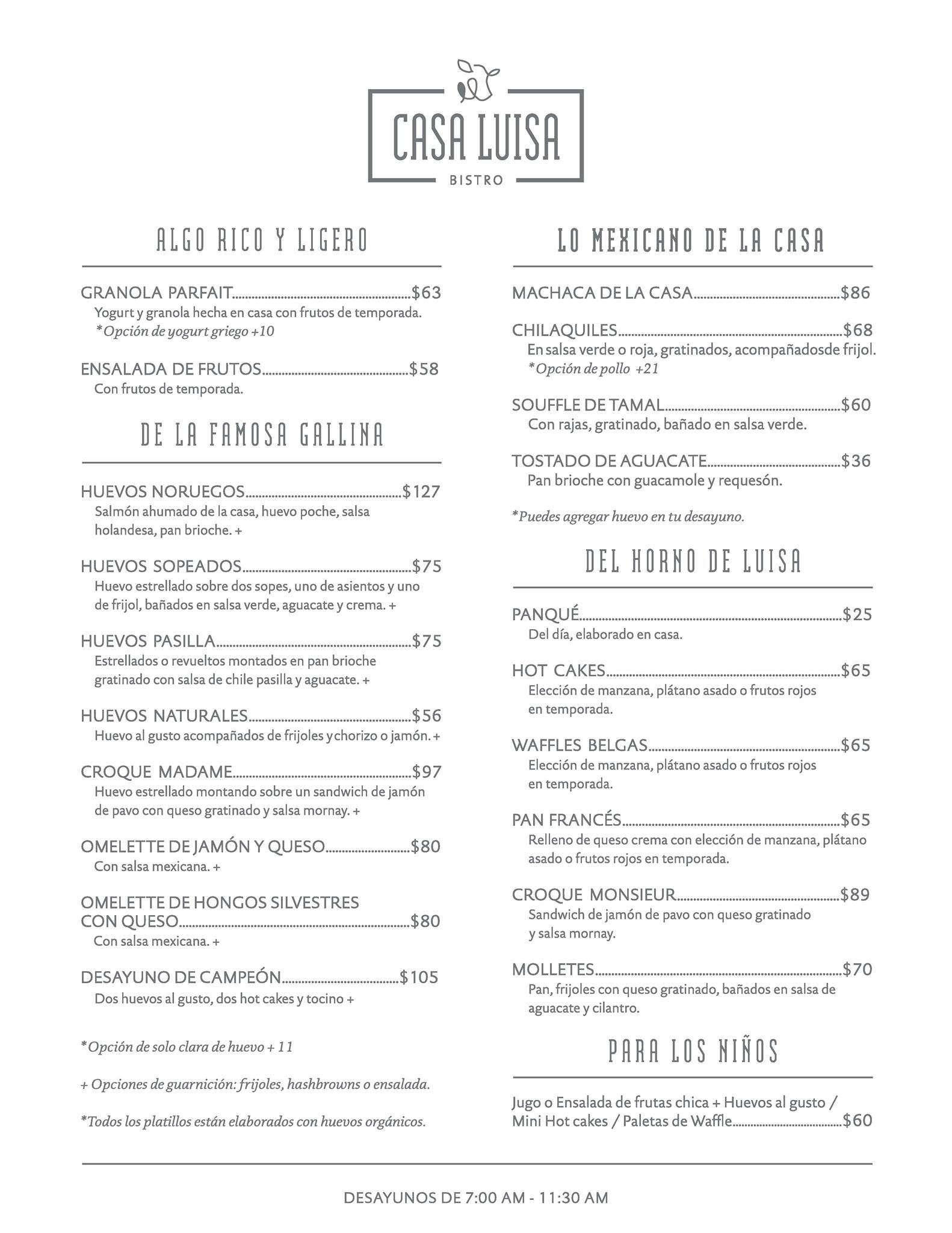 Menu at CASA LUISA cafe, Los Mochis
