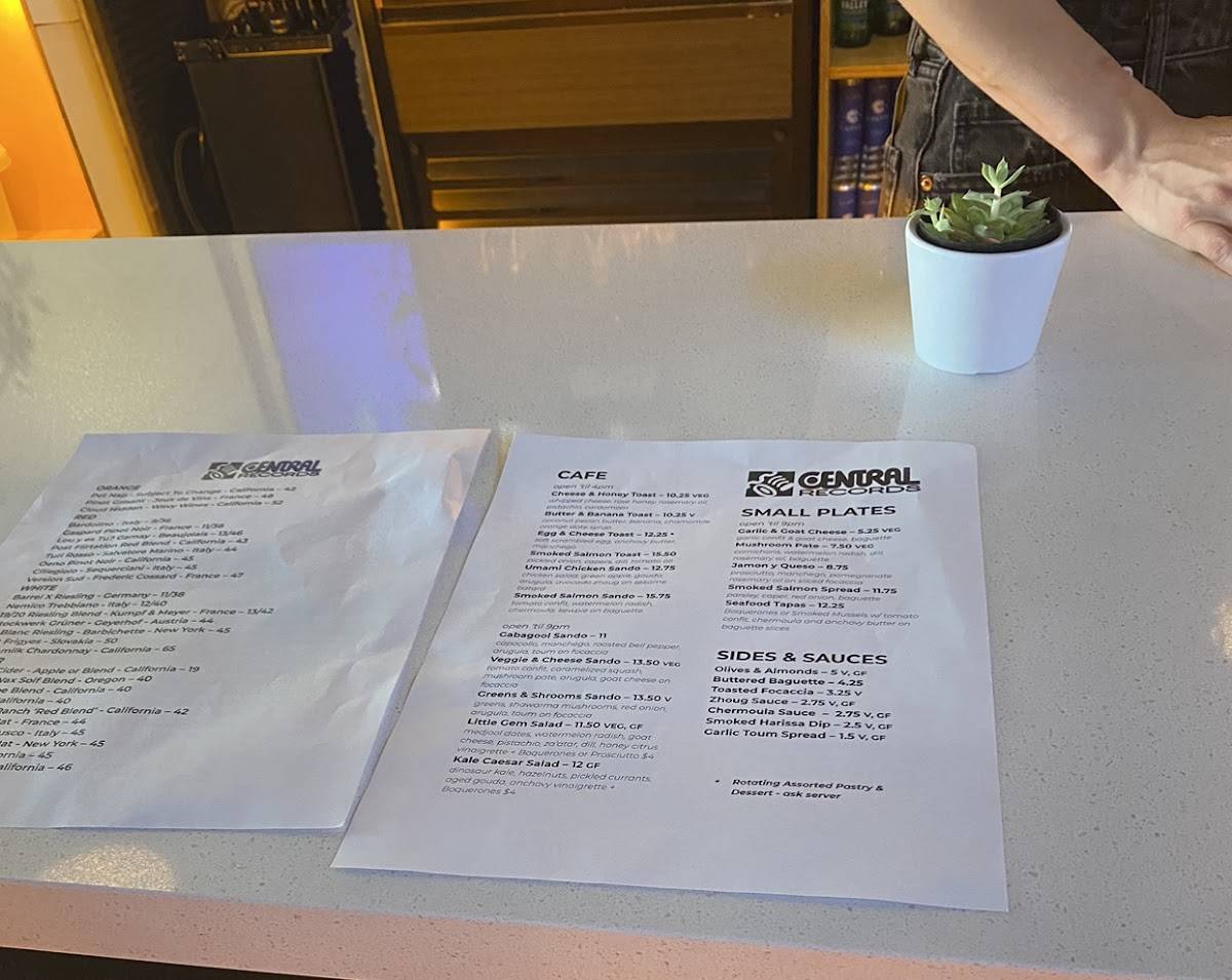 Menu at CENTRAL RECORDS pub & bar, Phoenix