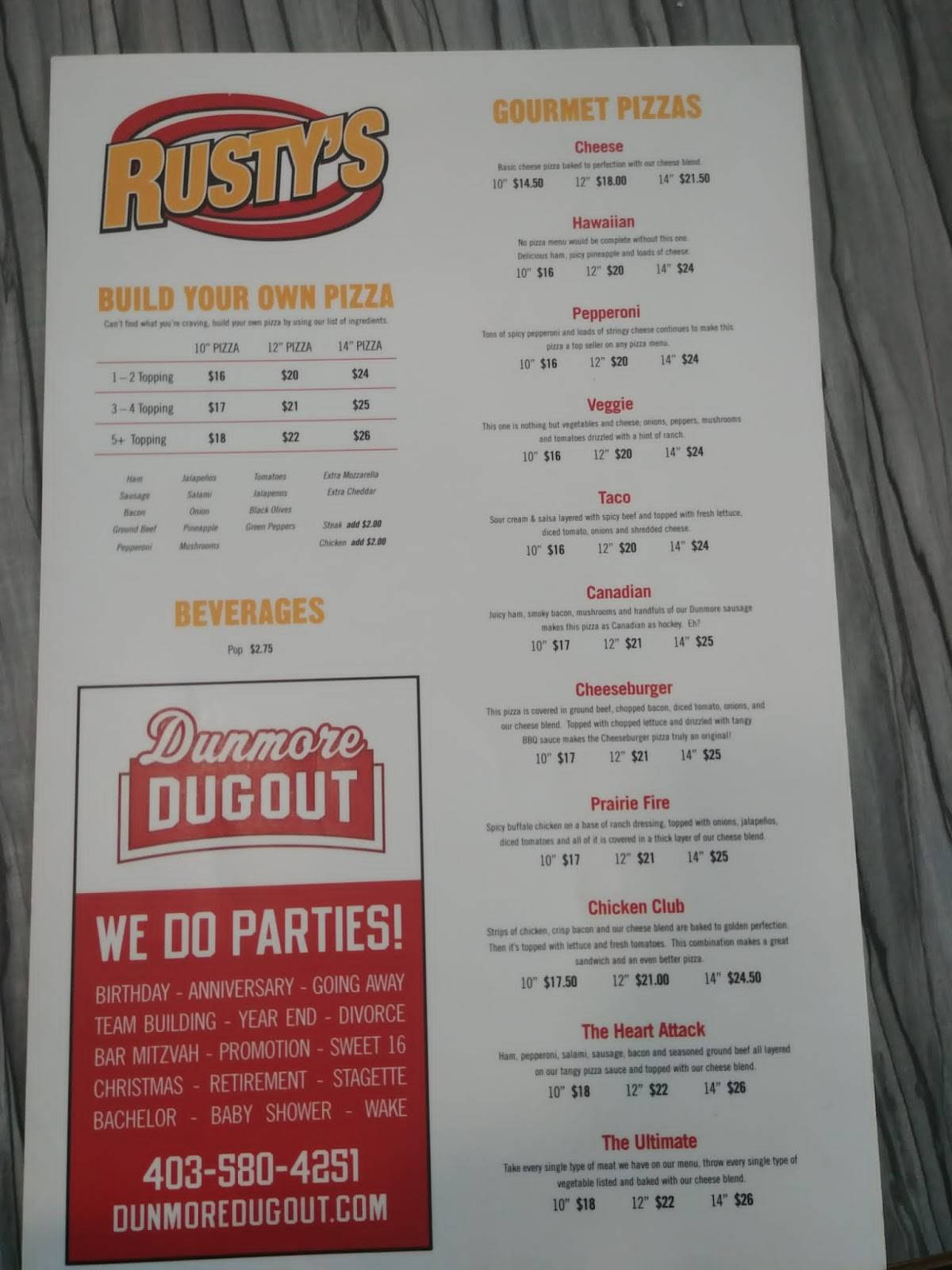 Menu at CJ'S Pizza pub & bar, Canada, E 3 Ave