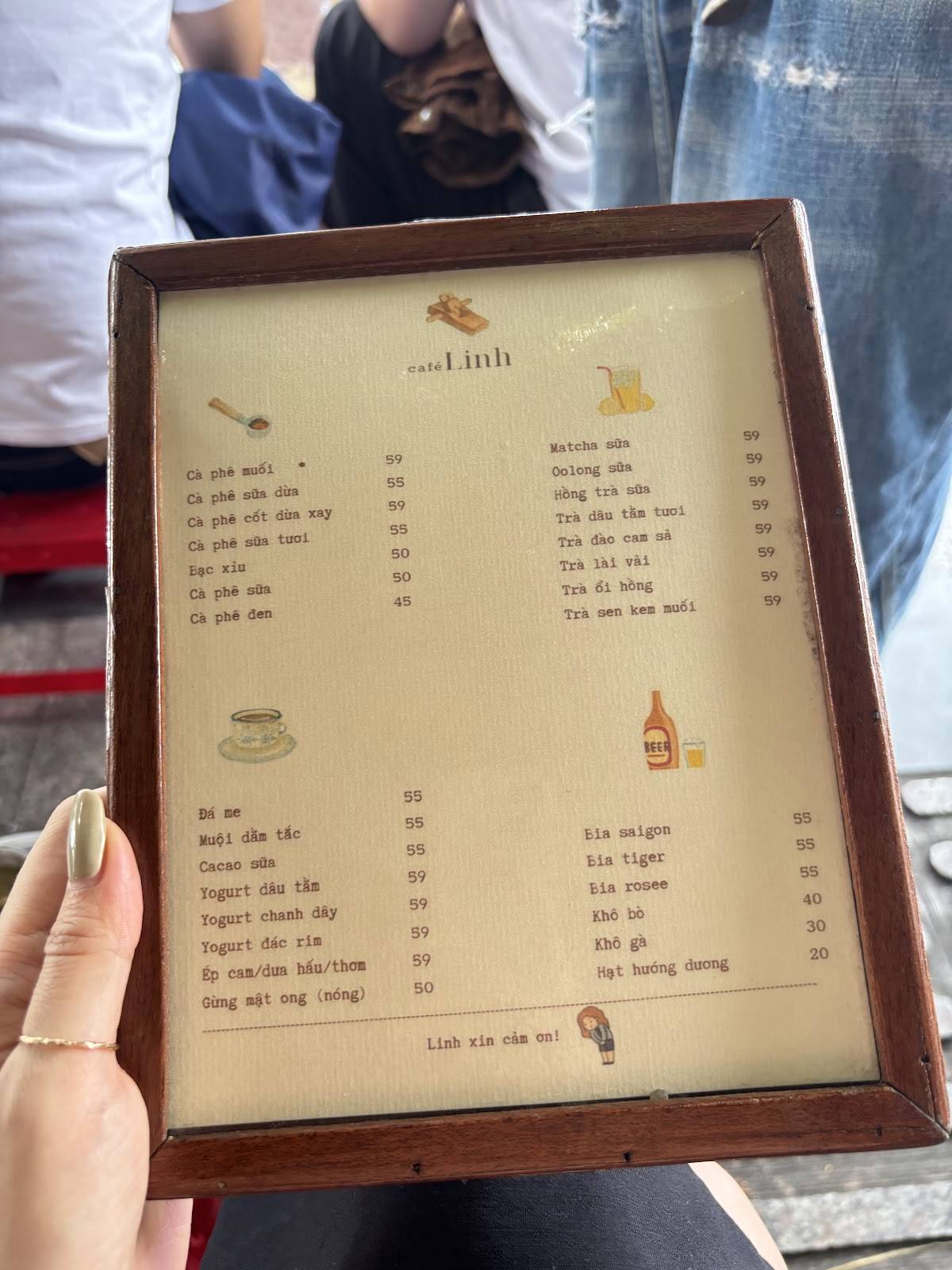 Menu at Cà phê Linh restaurant, Ho Chi Minh City, 1 Trương Định