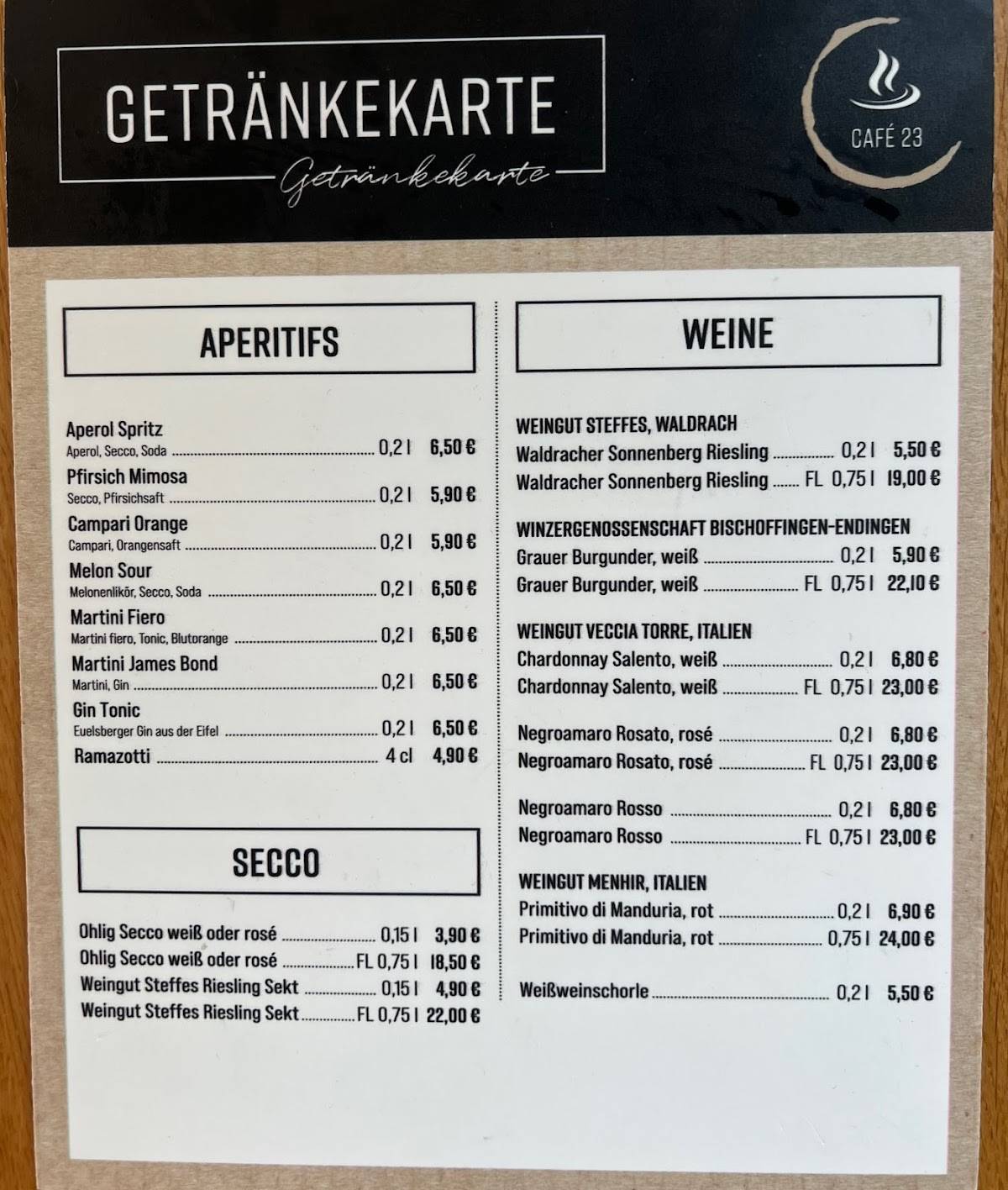 Speisekarte von Café 23 cafe, Prüm
