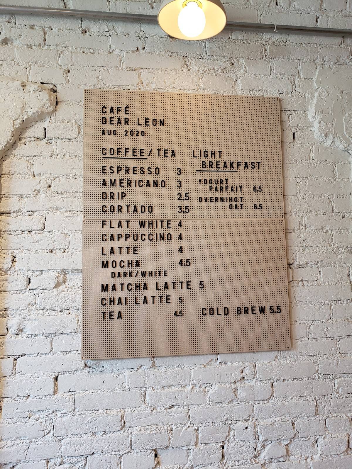 Menu at Café Dear Leon cafe, Baltimore