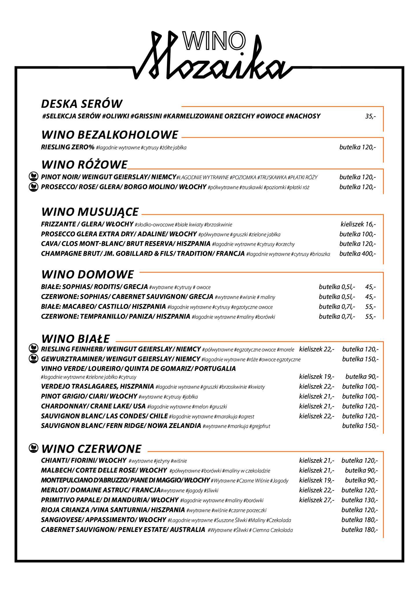 Menu at Café Mozaika cafe, Warsaw