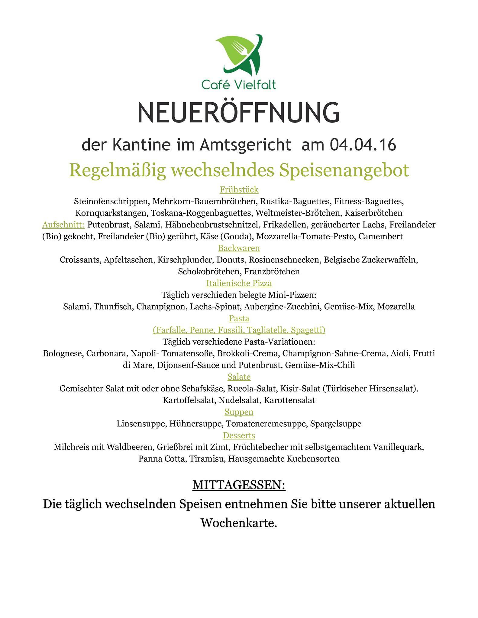 Speisekarte von Café Vielfalt - Kantine Im Amtsgericht Tiergarten ...