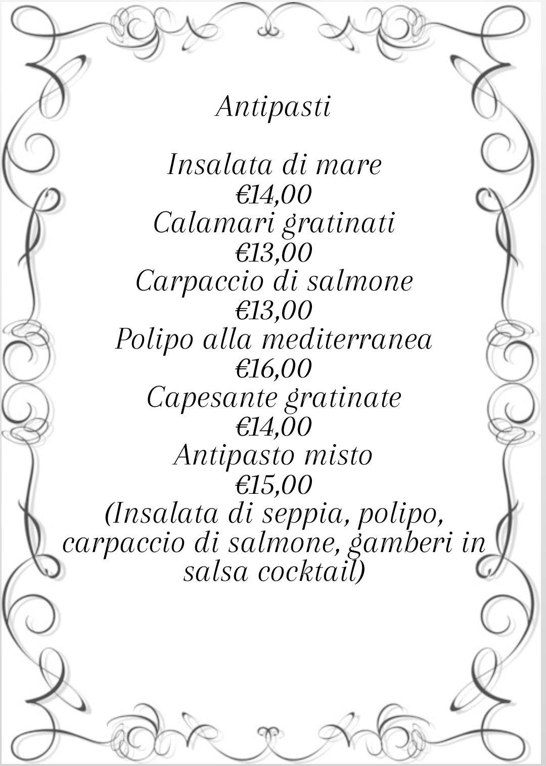 Menu at Café Wignacourt restaurant, Rabat