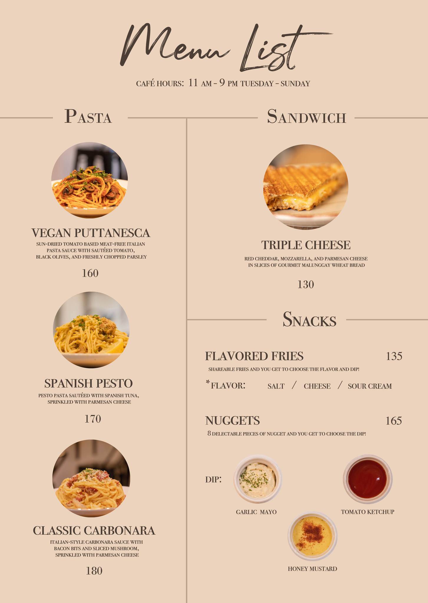 Menu at Café de GRAM cafe, Davao City
