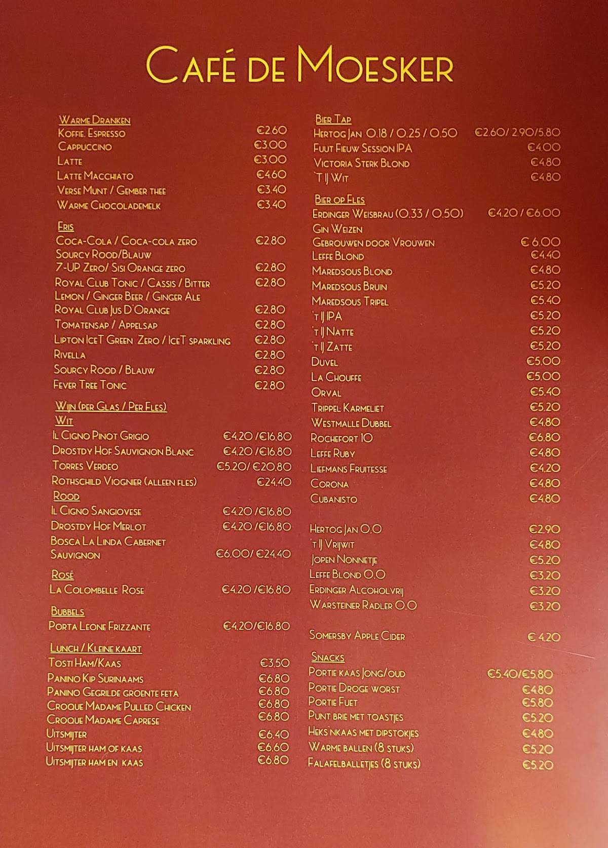 Menu at Café de Moesker, Groningen