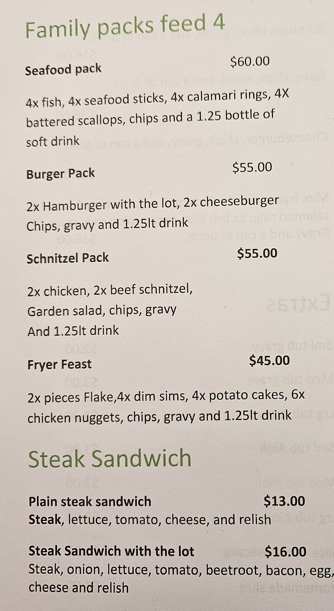 Menu at Cafe 13, Cobram