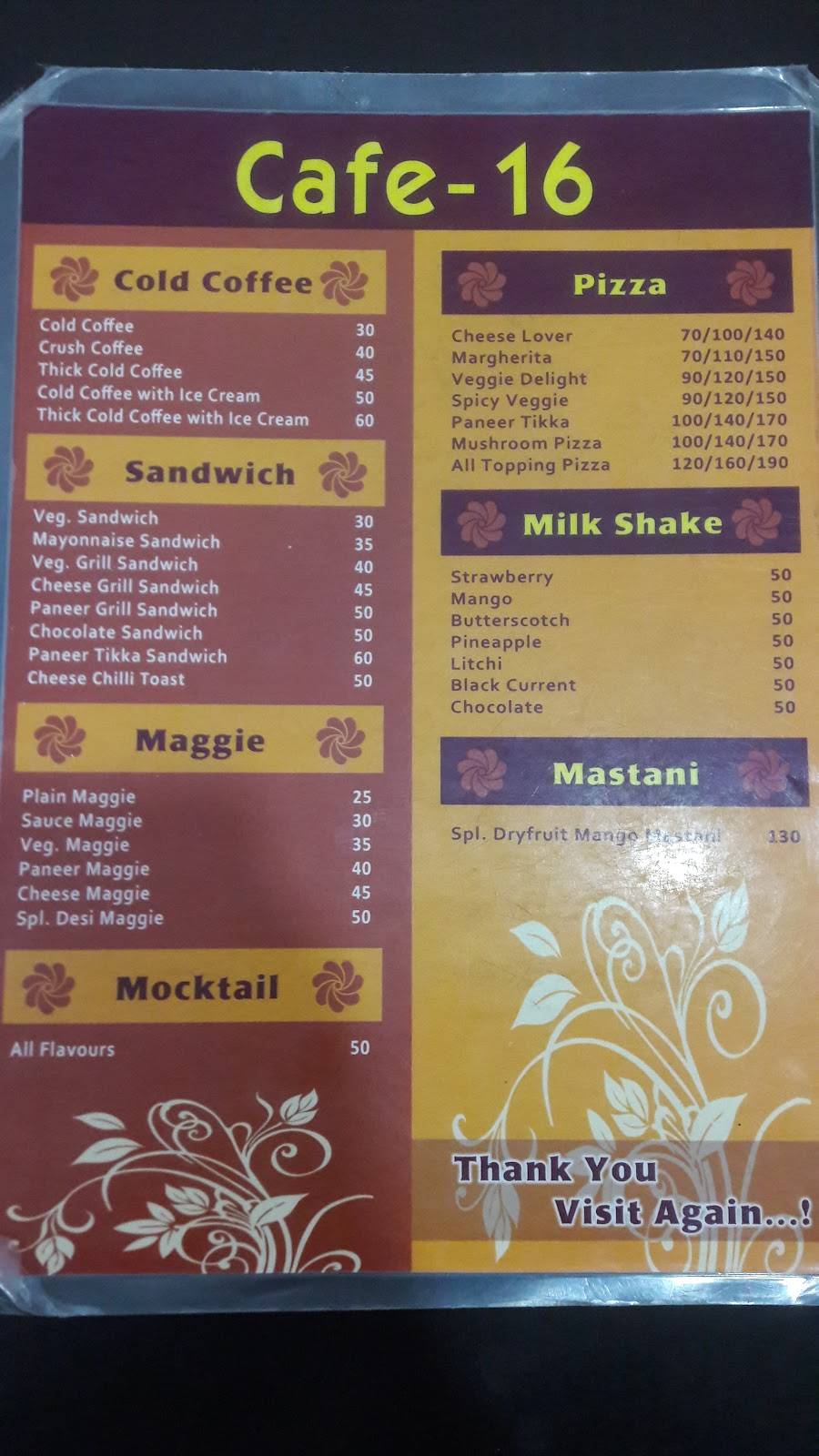 Menu at Cafe - 16, Nanded-Waghala