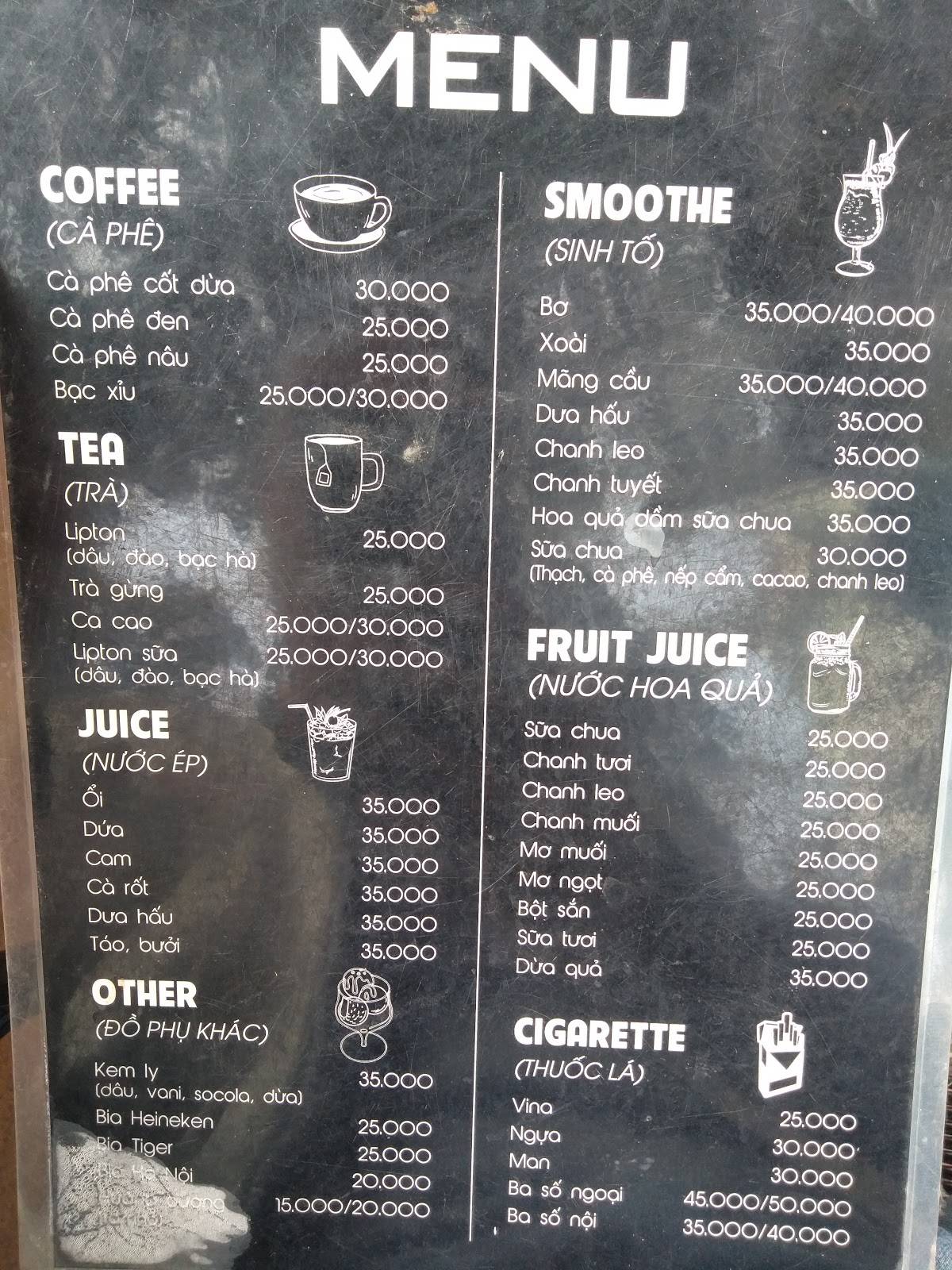 Menu at Cafe 19, Hanoi, 19 Ng. 82 P. Chùa Láng