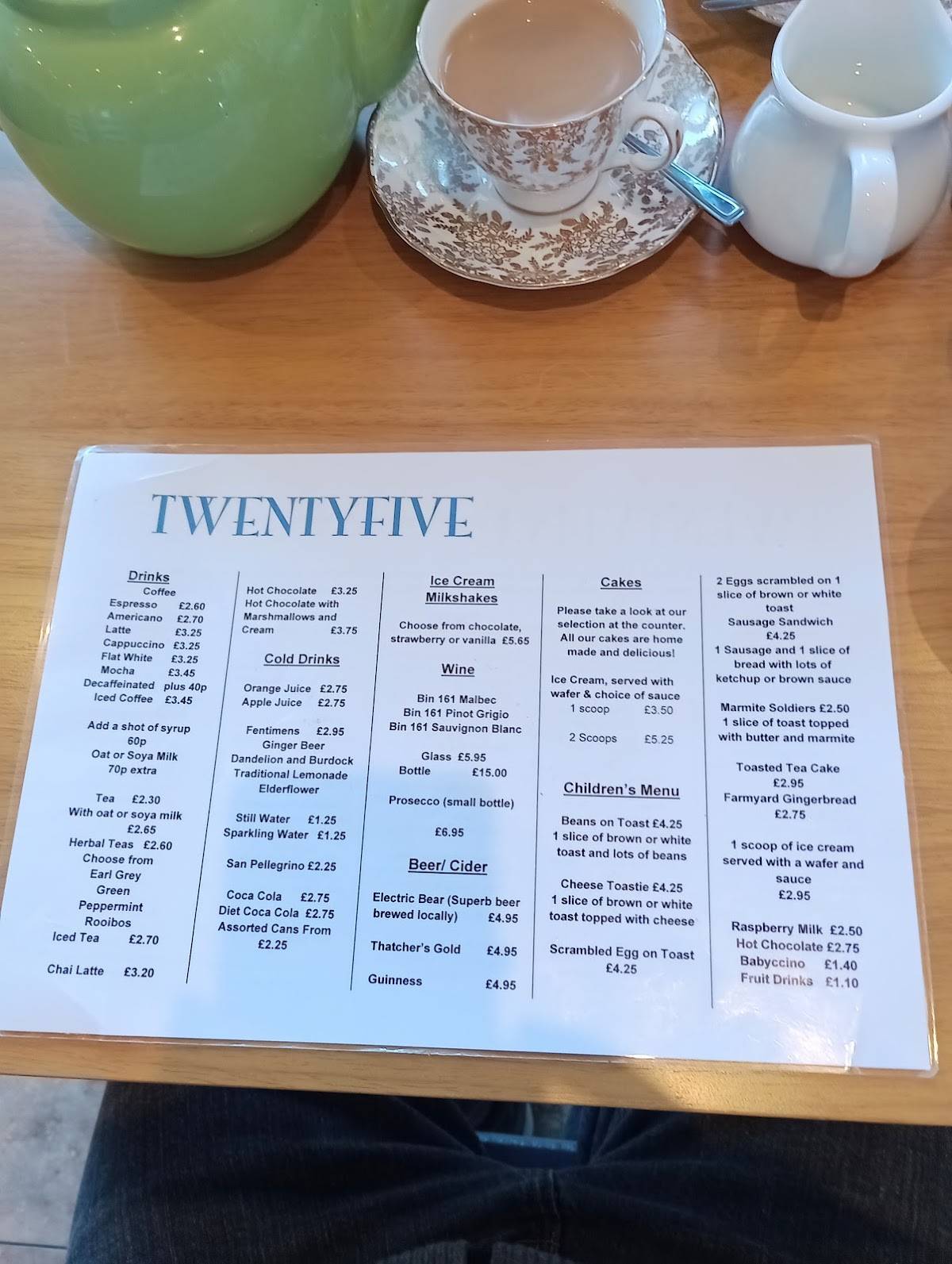 Menu at Cafe 25, Bath