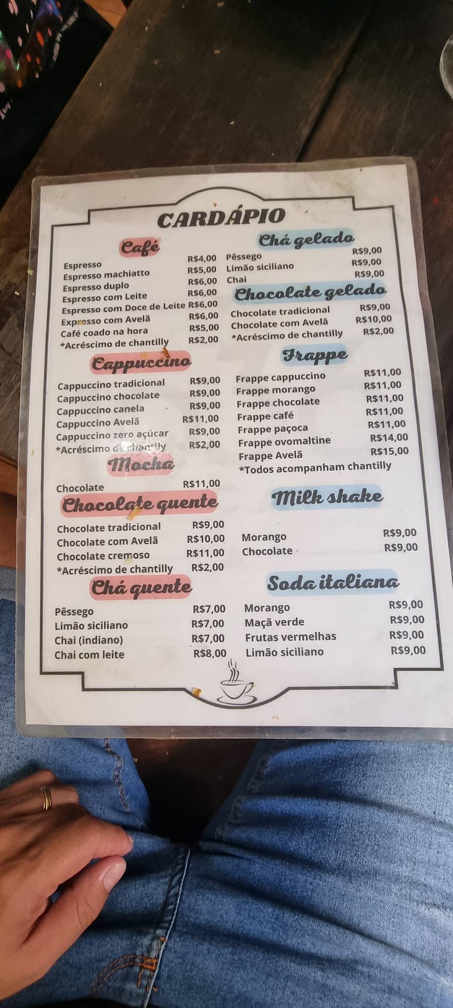 Menu em Café 36, Águas de Santa Bárbara