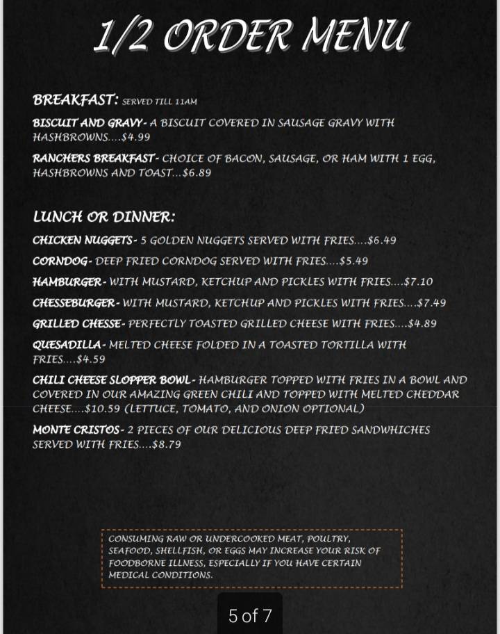 Menu at 6 Street Diner cafe, Las Animas
