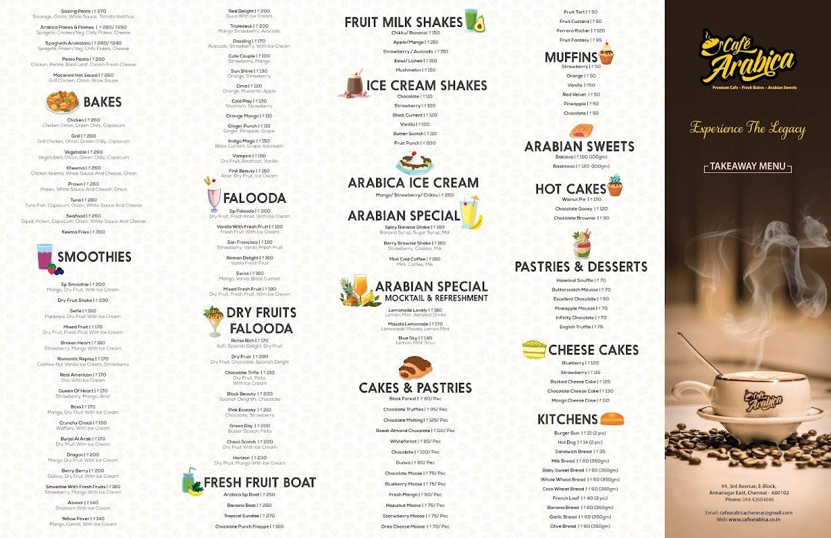 Menu at Cafe Arabica, Chennai, 4
