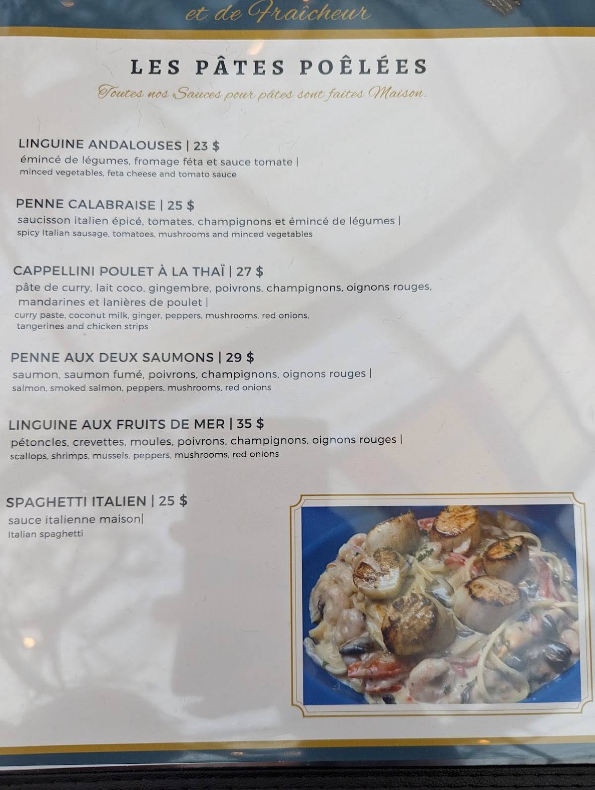 Menu au Café Bistro L'Anse aux coques, Sainte-Luce