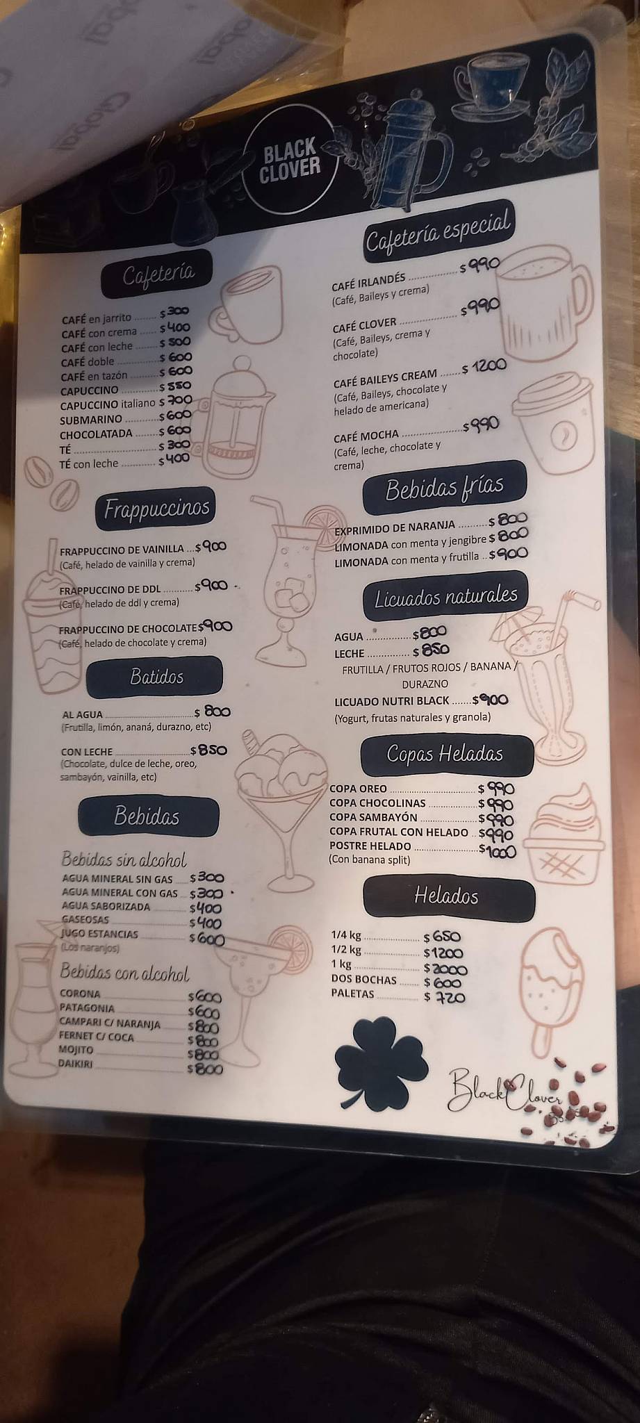 Menu at Black Clover cafe, Buenos Aires, Otamendi 64