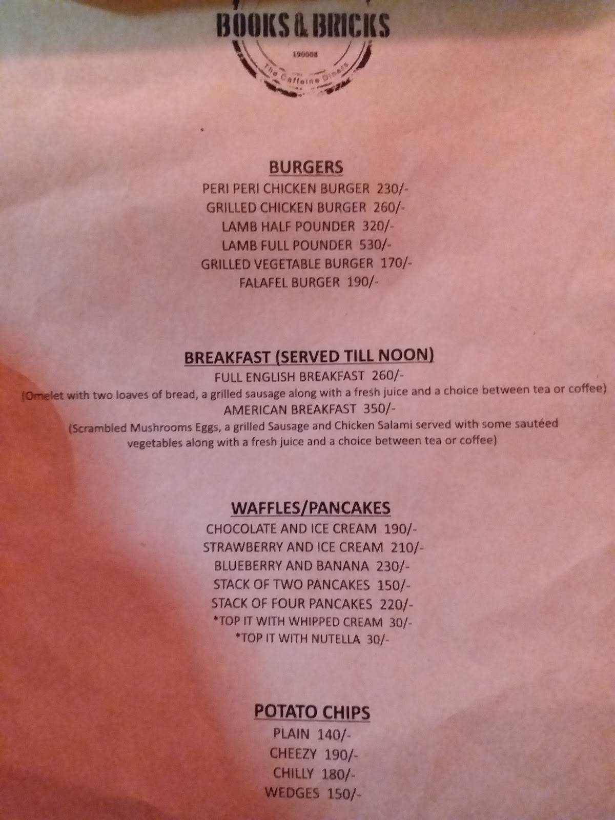 Menu at Books & Bricks Cafe, Srinagar