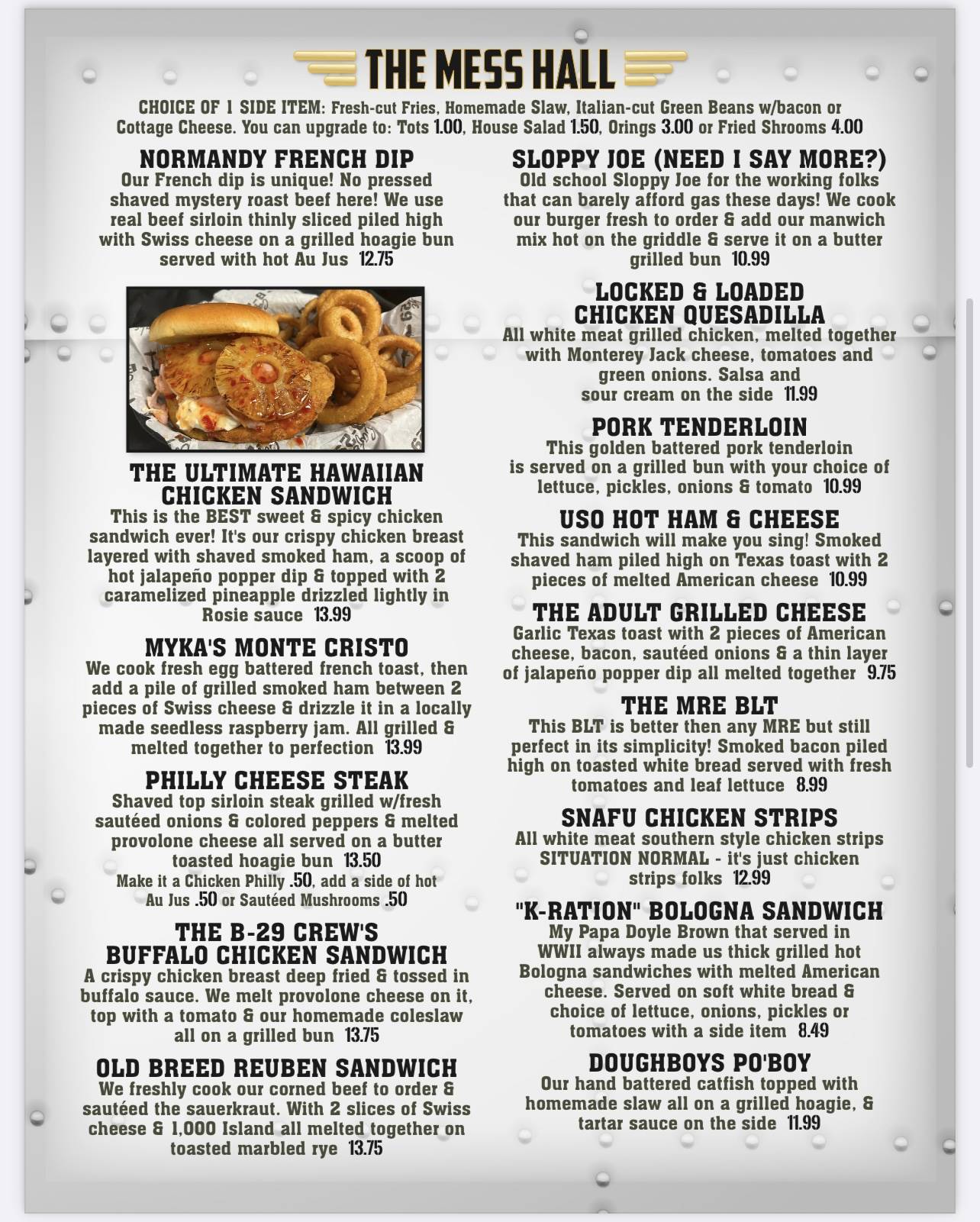 Menu at Cafe B-29, Ozark