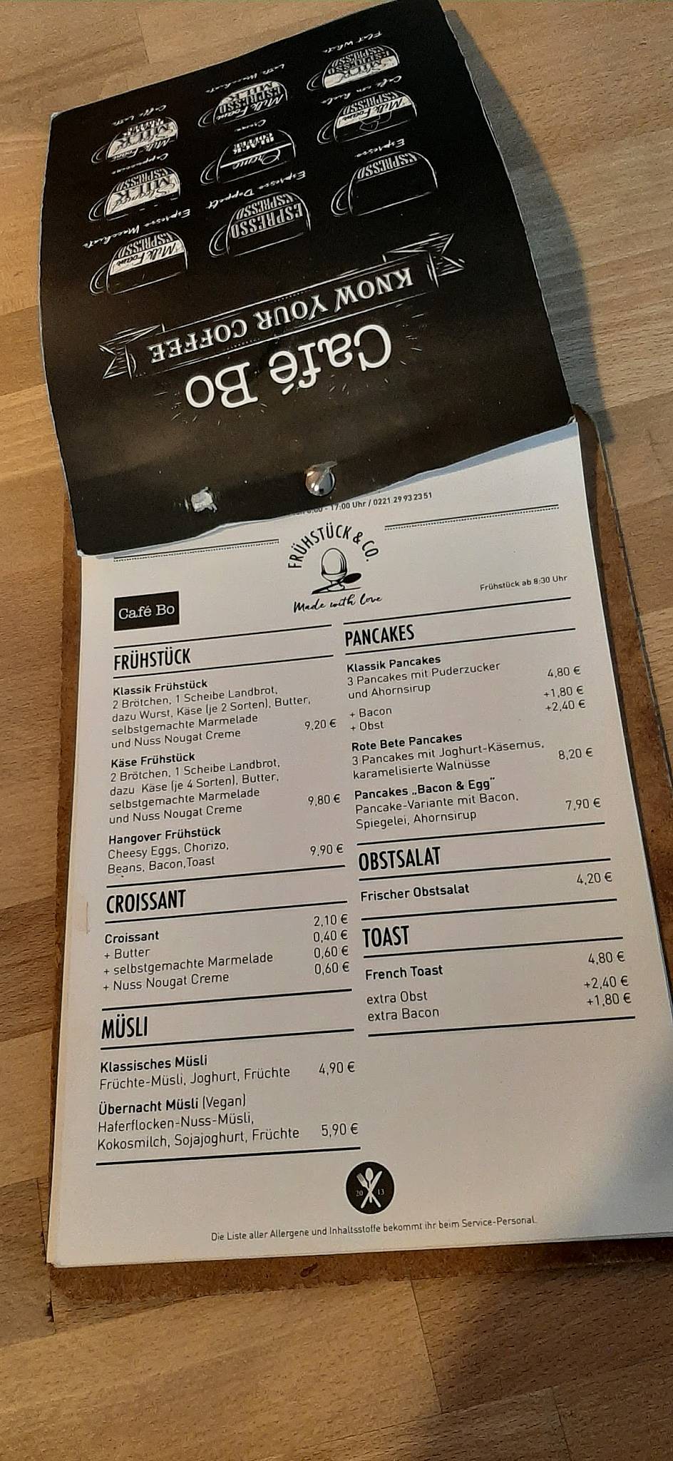 Speisekarte von Café Bo cafe, Köln
