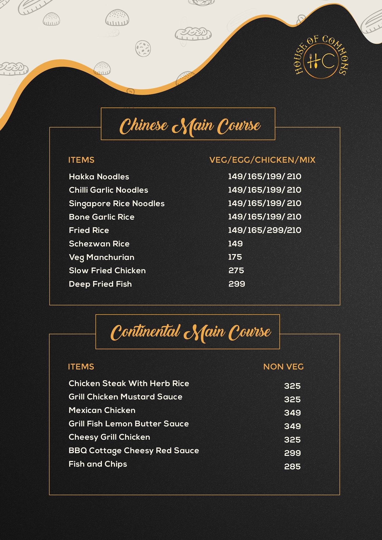 Menu at Cafe House of Commons, Kolkata
